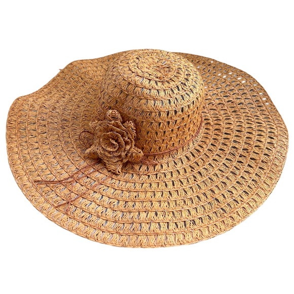 August Hats | Accessories | August Hats Tan Woven Floppy Sun Hat Floral ...